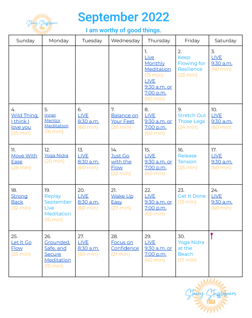 September Yoga Calendar - Stacey Stufflebeam Yoga