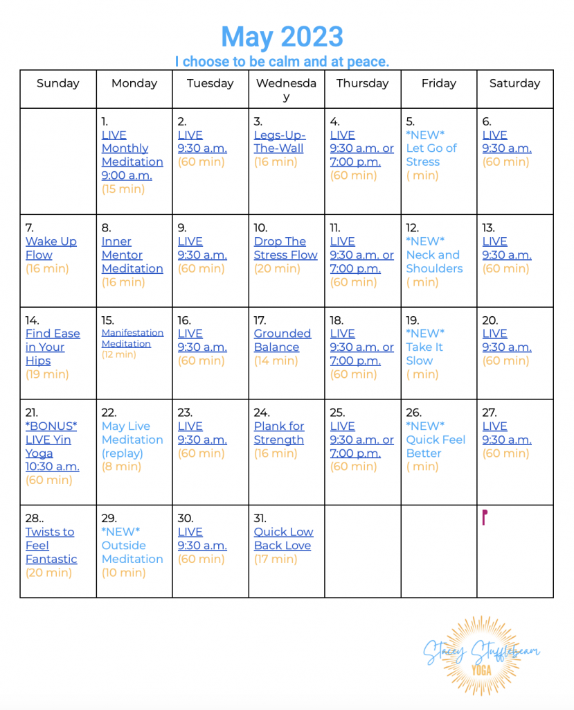 May Yoga Calendar - Stacey Stufflebeam Yoga